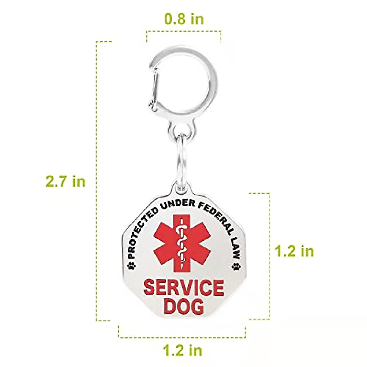 CIREGE Double Sided Service Dog Tag with Red Medical Alert Dog Identification, Service Dog Medallion, Stainless Steel, Stone Polishing Process, Durable, Psychiatric Service Dog Patch with Clip