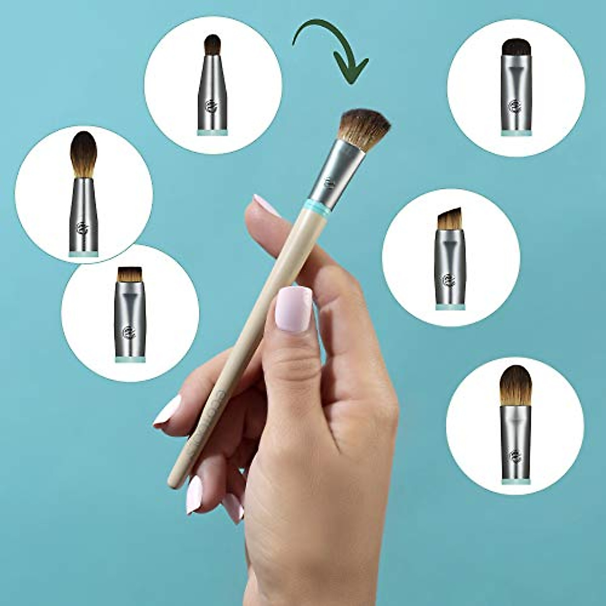 EcoTools Interchangeables Total Renewal Eye Makeup Brush Kit, Customizable Makeup Brushes for Eyeshadow, Travel-Friendly Kit, Eco-Friendly Synthetic Bristles, Cruelty Free & Vegan, 9 Piece Set