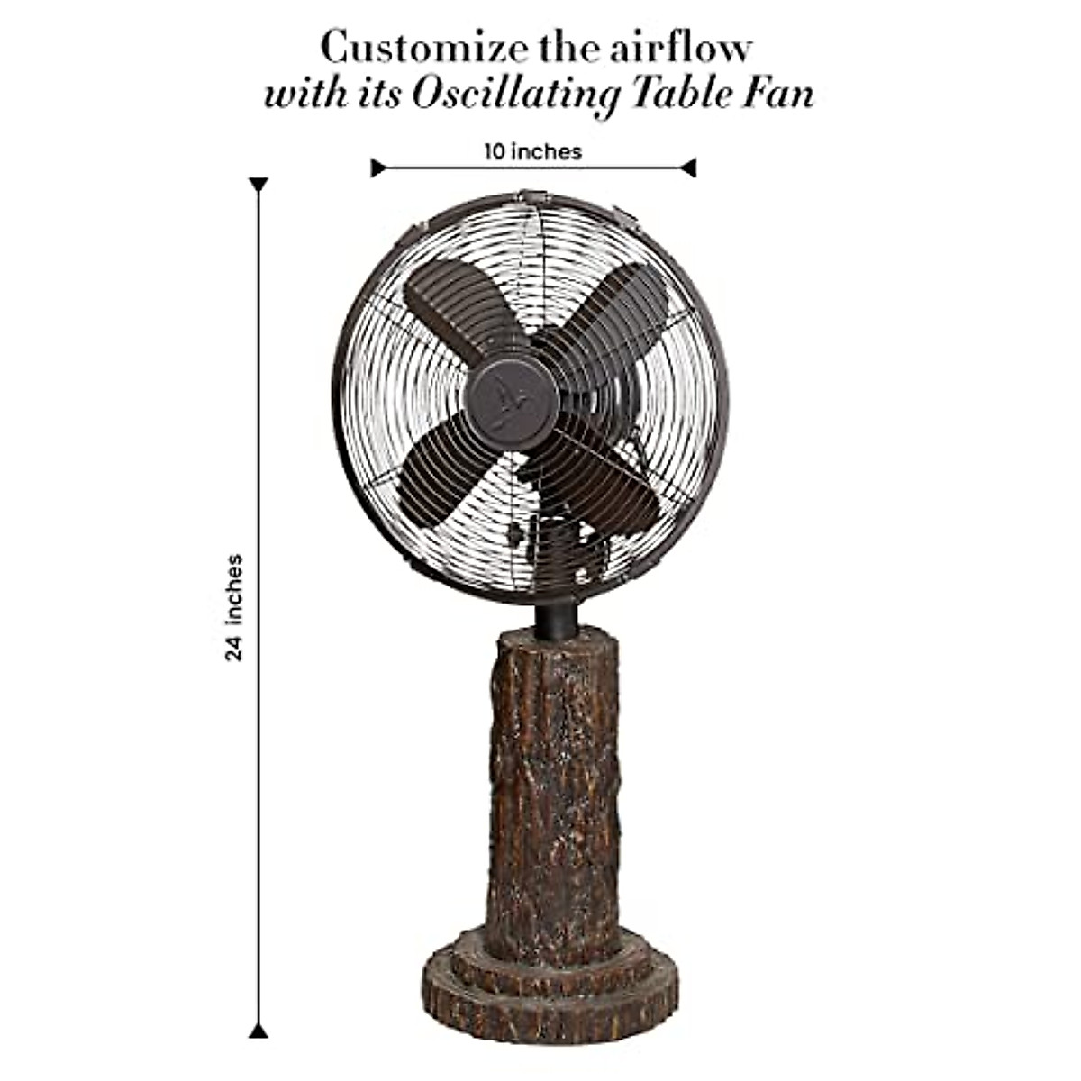 Deco Breeze DecoBreeze DBF0610 Rustic Table Fan from Fir Bark collection in Bronze/Dark finish, 9.00 inches, 10 Inch