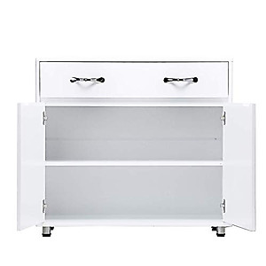 Henf White Storage Cabinet with Two Doors and 1 Big Storage Drawer Side Table Kitchen Storage Sideboard 2 Tire Pantry Cabinet for Living Room Bathroom Laundry Room Furniture