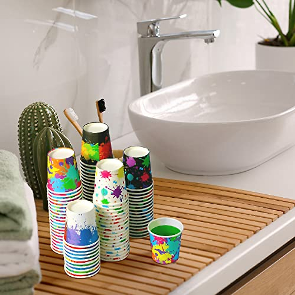 500 Pack 2 oz Paper Cups, Mini Mouthwash Cups, Disposable Bathroom Cups, Small Paper Drinking Cups Espresso Cups for Home Office Travel Picnic Party Supplies (Artist Paint)