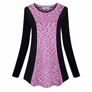 AxByCzD Gym Shirts for Women Long Sleeve Crew Neck Color Block Loose Fit Yoga Running Jogging Hiking Golf Workout Tops Pink X-Large