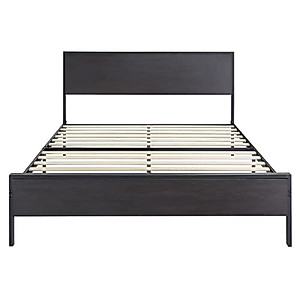 SHA CERLIN Full Bed Frame with Headboard, Heavy Duty Platform Bed with Under-Bed Storage, Solid Wood Slats & Metal Construction, No Box Spring Needed, Easy Assembly, Black Oak