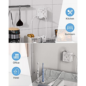 Surge Protector 8 Outlet Extender, TESSAN Multi Outlet Splitter with 3 USB Wall Charger (1 USB C Port), 3-Sided Multiple Plug Power Strip 1700J, USB Charging Station for Home Office Dorm Room