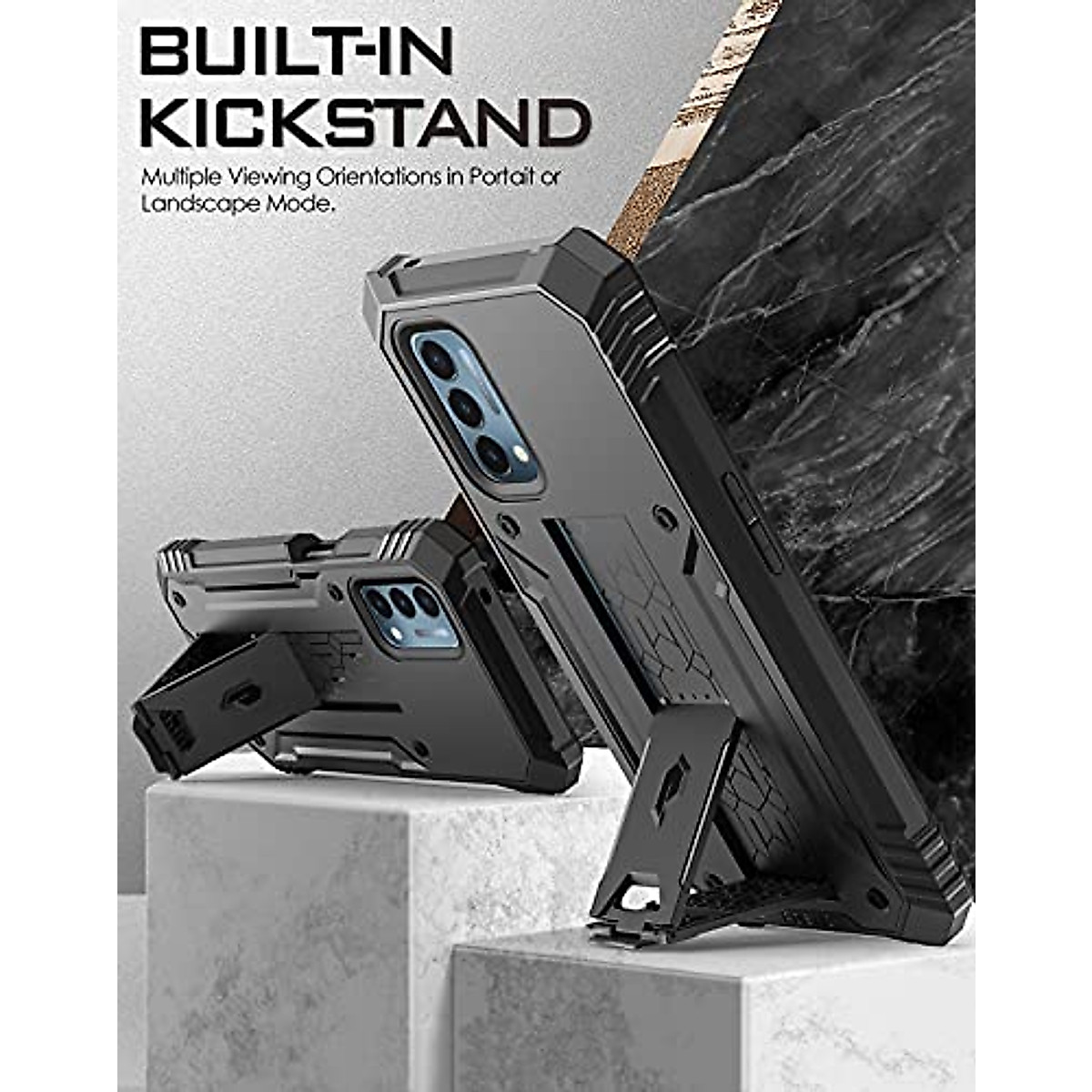 Poetic Revolution Series Case for Oneplus Nord N200 5G, Full-Body Rugged Dual-Layer Shockproof Protective Cover with Kickstand and Built-in Screen Protector, Black