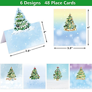 48Pcs Christmas Place Cards Christmas Tree Folded Tent Cards Seating Name Cards for Dinner Tables