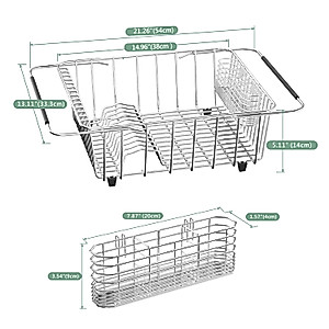 JAQ Dish Drying Rack in-Sink, 304 Stainless Steel Dish Drainer with Stainless Steel Silverware Holder Over Inside Sink-Adjustable 14.96" to 20.59" Maximium 13 Upright Dishes
