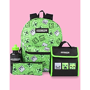 Minecraft Backpack Creeper 4 Piece Kids Green School Rucksack Set