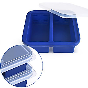 Kinggrand Kitchen 2 Cup Silicone Freezer Trays with Lid 2 Pack Silicone Soup Freezer Molds Make 4 Perfect 2 Cup Portions - Easy Release Soup Freezer Containers for Food Soup, Broth, Stew or Sauce