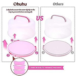 Ohuhu Cake Carrier Cupcake Containers Keeper Cake Stand with Lid Portable Round Cake Container Holder with Handle Two Sided Base for Pies Cookies Nuts Fruit Suitable for 10 inch Cake Perfect Gifts