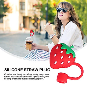 Garneck 2Pcs Silicone Straw Tips Cover Cute Strawberry Reusable Drinking Straw Tips Lids Dust- Proof Plugs Cap Protector Airtight Seal Proof