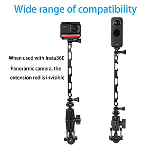 PellKing Black Aluminum Alloy Extension Arm for Insta360 Cameras, 25cm Long