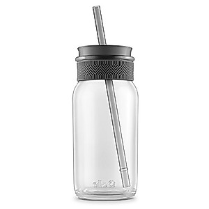 Ello Kella Glass Tumbler with Straw, 20 oz, Grey