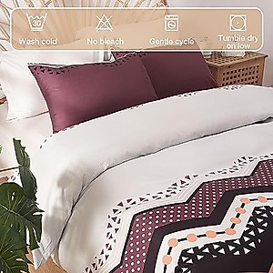 Lekesky Red Duvet Cover Queen, Soft Boho Aztec Striped Bohemian Bedding Duvet Cover Set with Zipper Closure Corner Ties (No Comforter)