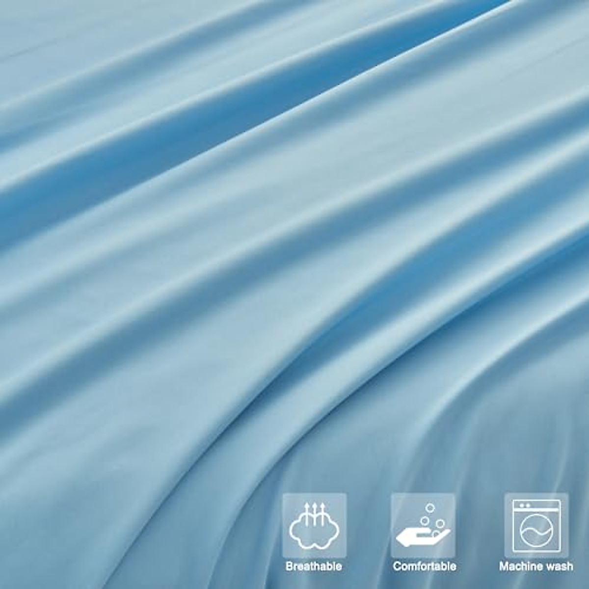 WODFAMY Microfiber Easy Fit Twin Size Bed Sheet Set Extra Soft Deep Pockets Luxury Hotel 3 Piece Set Light Blue Bed Sheets Twin Sheets