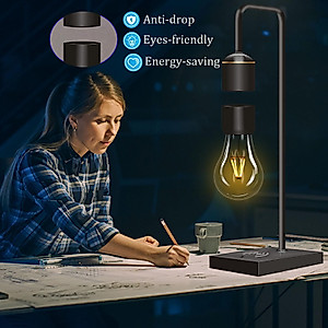 Floatidea Magnetic Levitating Light Bulb with Luxury Wireless Charging Pad (Apple/Android) Levitation Plastic Black Floating Table Lamp White LED Night Light for Bedrooms Desk Toys Office Gifts
