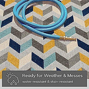 Well Woven Maui Blue Indoor/Outdoor Chevron Area Rug (5'3" x 7'3") High Traffic Stain Resistant Modern Geometric Carpet