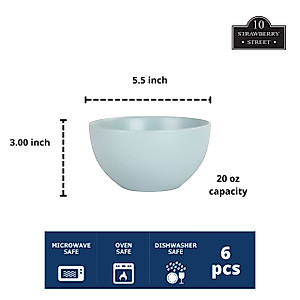 10 Strawberry Street Wazee Matte 5.5"/16oz Cereal Bowl, Set of 6, Mineral Blue