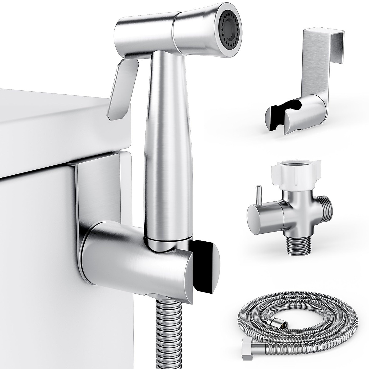 Purrfectzone Bidet Sprayer for Toilet, Handheld Sprayer Kit, Hand Held Bidet, Cloth Diaper Sprayer Set - Easy to Install - Stainless Steel