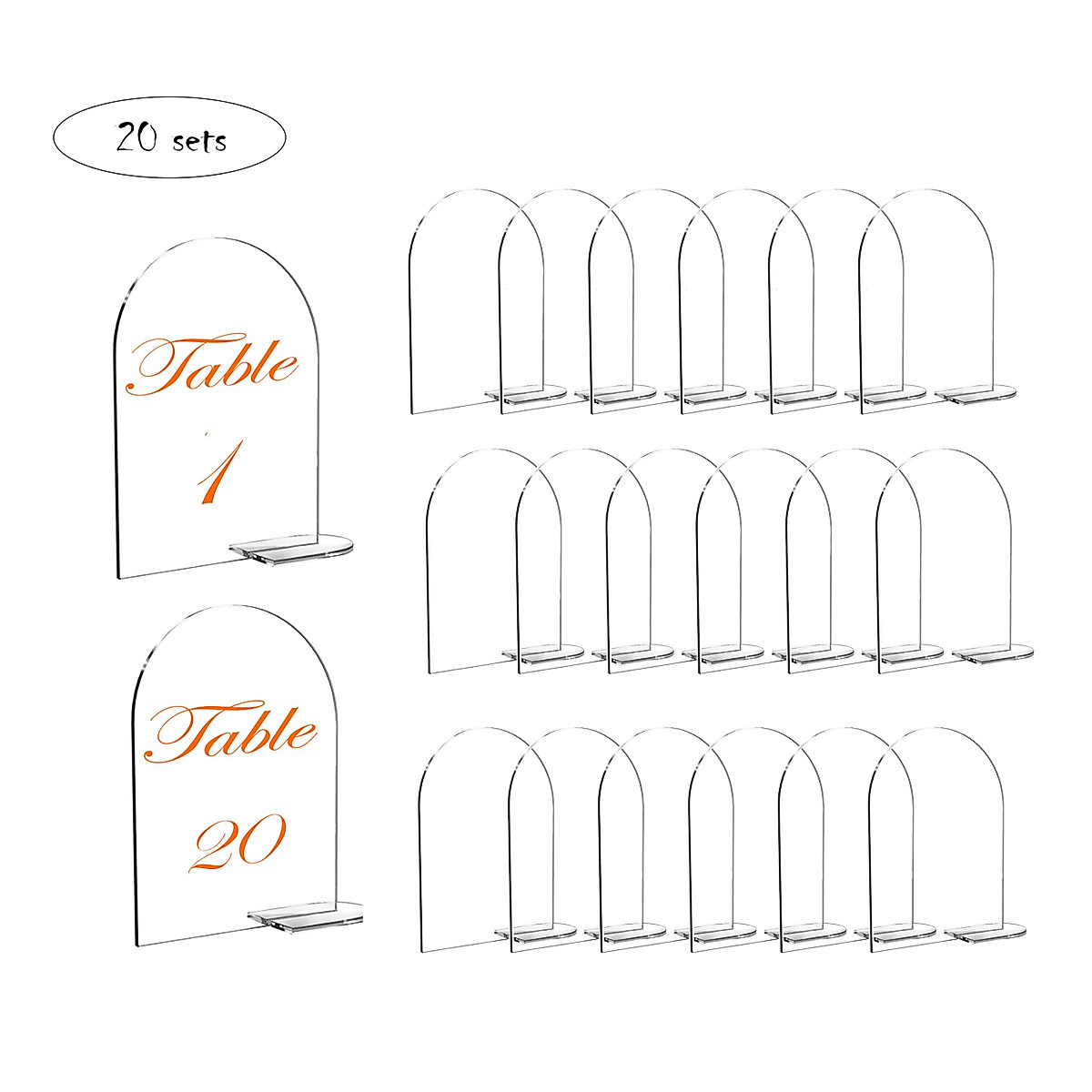 20 Sets Clear Arch Acrylic Sign with Stand Blank Arched Acrylic Table Numbers for Wedding Events Parties Decor (4 x 6 Inch)
