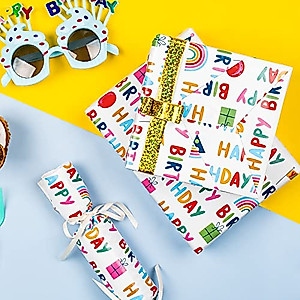 WRAPAHOLIC Birthday Wrapping Paper Roll - Happy Birthday Lettering and Gift Box Design for Birthday, Holiday, Party, Baby Shower - 30 Inch x 33 Feet
