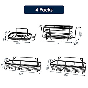 Jahy2Tech 4 Pack Shower Caddy Bathroom Shower Organizer Storage Rack No Drilling or Drilling Rustproof Wall Mounted Stainless Steel for Bathroom, Toilet, Kitchen