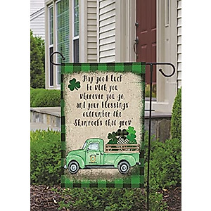 St Patricks Garden Flag - Buffalo Check Shamrock Outdoor Flag - Celtic Irish Blessing Garden Flag - Green Truck St Patricks Flag - Irish Flag 12 x 18 inch size by Jolly Jon