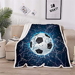 Zzkslife Soccer Blanket 3D Soft Plush Sherpa Throw Blanket Soccer Gifts Adult All Season Couch Bed Sofa Home Decor (Soccer,60"×80")