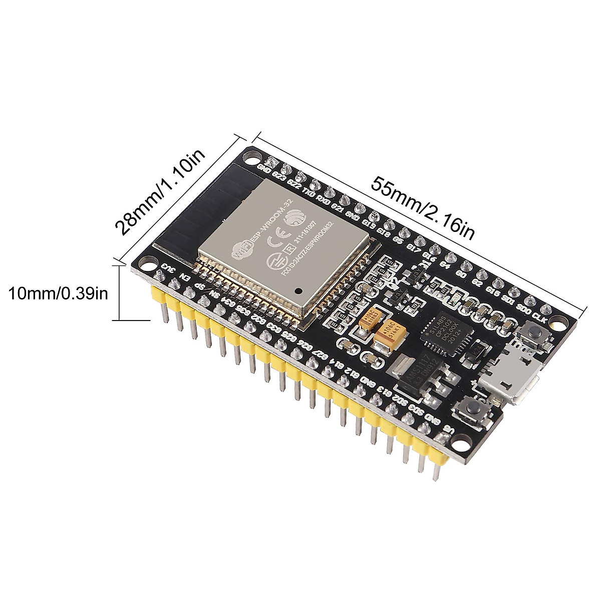 5PCS ESP32 38Pin Development Board ESP-32S Microcontroller Processor Integrated 2-in-1 Microcontroller ESP-WROOM-32 Chip CP2102 WiFi NodeMCU-32S ESP-WROOM-32 Compatible with Arduino IDE