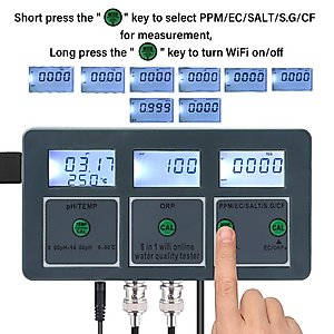 Yewhick WiFi Tuya Smart PH Meter Data Logger Temp TDS Salinity S.G. EC ORP Water Tester Monitor Analyzer for Aquariums Pool Hydroponics