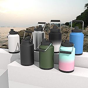 Tronco One Gallon Vacuum Insulated Bottle,128OZ Stainless Steel Water Jug with Straw and 3 Cups,Sweat-Proof and Leak-Proof,Fit for Outdoor/Sport/Camping/Traveling/Gym/Gaming-Gren Pink