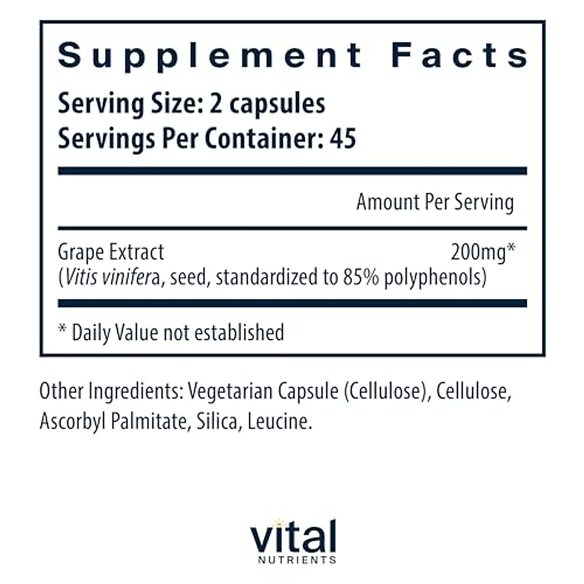 Vital Nutrients - Grape Seed Extract - Potent Antioxidant and Support for Vein Health - 90 Vegetarian Capsules per Bottle - 100 mg