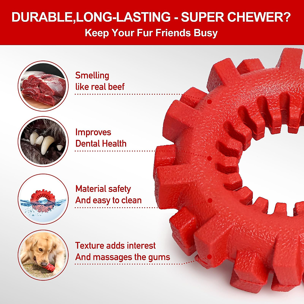 Interactive Treat Dispensing Puppy Toys - Dog Bones for Aggressive Chewers Super Dog Toys Tough Chew for Dogs Toy Bone, Natural Rubber Leaked Dumbbells… (red)