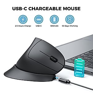 iClever Ergonomic Mouse, 2.4G Wireless Vertical Mouse with 4 Adjustable DPI, Silent Click, 7 Buttons, 3 Adjustable Tilt, Rechargeable Mouse Jiggler for Laptop, Desktop, PC, Computer, Windows 8/10/11