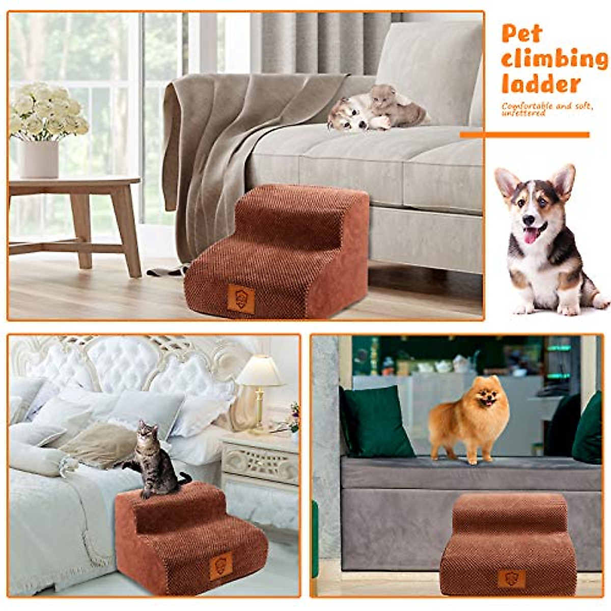 Topmart High Density Foam Pet Steps 2 Tiers,11.8" High,Non-Slip Dog Stairs,Dog Ramp,Soft Foam Dog Ladder,Best for Dogs Injured,Older Cats,Pets with Joint Pain,Suitable for Low Sofas,Stairs,Lower place