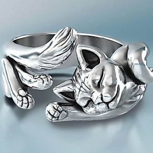 Cute Fortune Cat Design Women Opening Rings Silver Color Maneki Neko Finger Band Delicate Stretchy Kitten Jewelry Gift for Girls