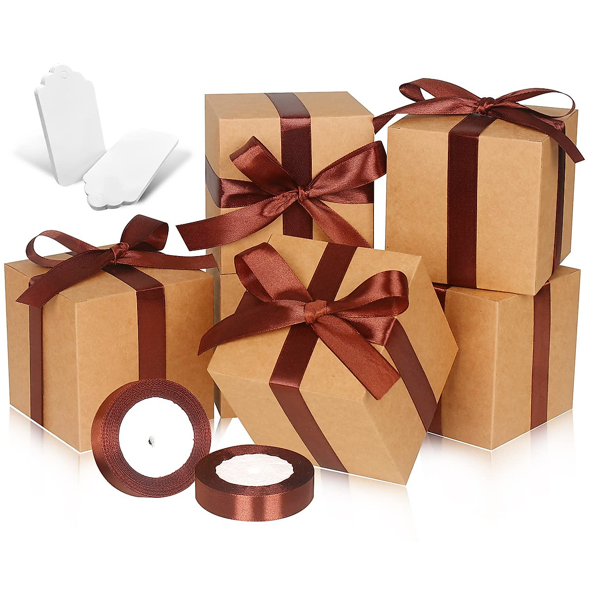 DOYIDE Brown Gift Boxes 5x5x5, 30 Pack Paper Gift Boxes with Lids for Gift, Bridesmaid Proposal Box, Cupcake Boxes, Gift Box for Wedding, Birthday, Groomsmen Proposal, Gifts, Packaging, Present