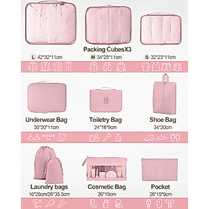 Anjing 10 Set Packing Cubes Luggage Packing Organizers for Travel Accessories Travel Essentials Luggage Organizer Bags for Carry on Suitcases, Pink, (WMUS1202X01-3)