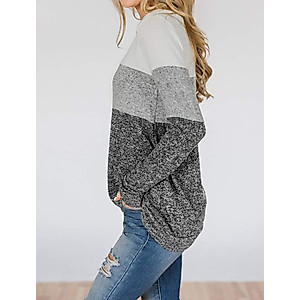 Minthunter Women's Long Sleeve Color Block Cute Shirt Round Neck Casual Tops (Carbon Black, Small)