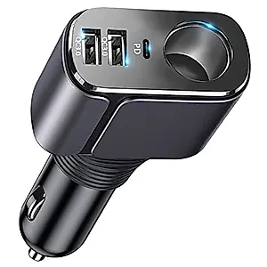 Cigarette Lighter Splitter Adapter, 210W 4 in 1 Cigarette Lighter USB Charger [PD3.0& DualQC3.0] Multi Port & Socket, 12V/24V Dual USB Type C Fast Car Charger Adapter for iPhone 14,Samsung,iPad