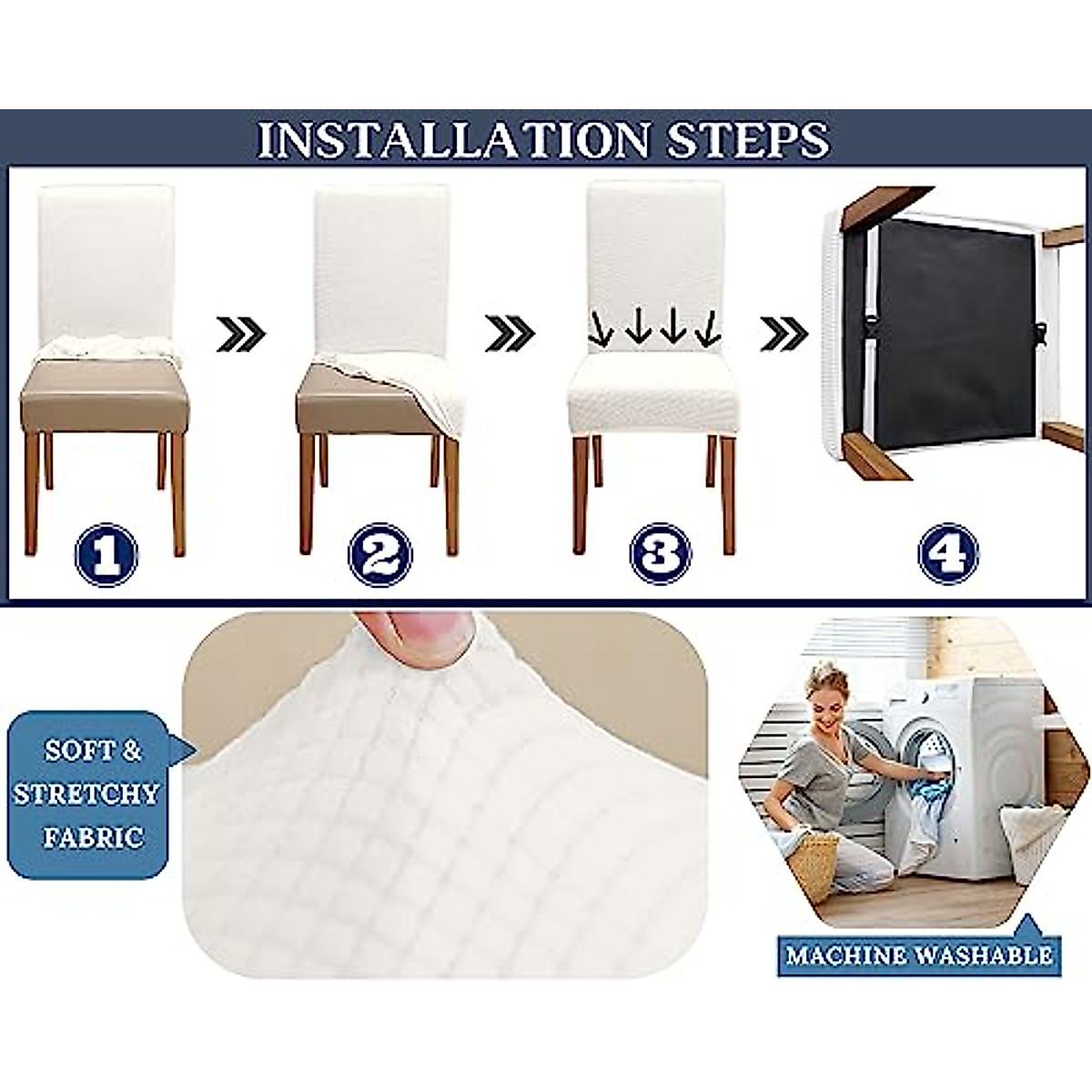 SPRINGRICO 4 Pack Dining Room Chair Covers with seat Belt, Stretch Parsons Chair Slipcover Washable Kitchen Dining Chair Cover Removable Seat Protector Set of 4, S1- Off White