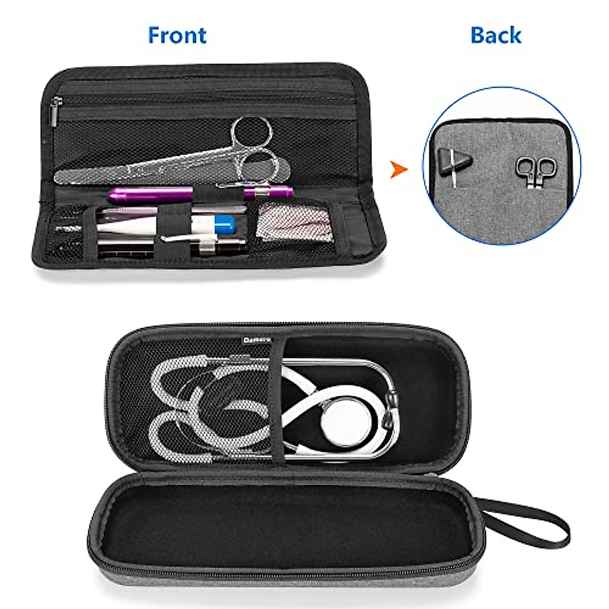 Damero Hard Stethoscope Case, Medical Carrying Case with Extra Folding Pouch Compatible with 3M Littmann/ADC/Omron Stethoscope and Accessories, Gray