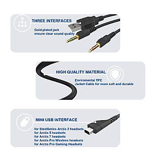 Replacement 3.5mm Arctis Headset Cord, Arctis 7 Audio Cable Wire Compatible with SteelSeries Arctis 5, Arctis 3, Arctis Pro Wireless, Arctis Pro Gaming Headsets to PC Laptop, 6FT