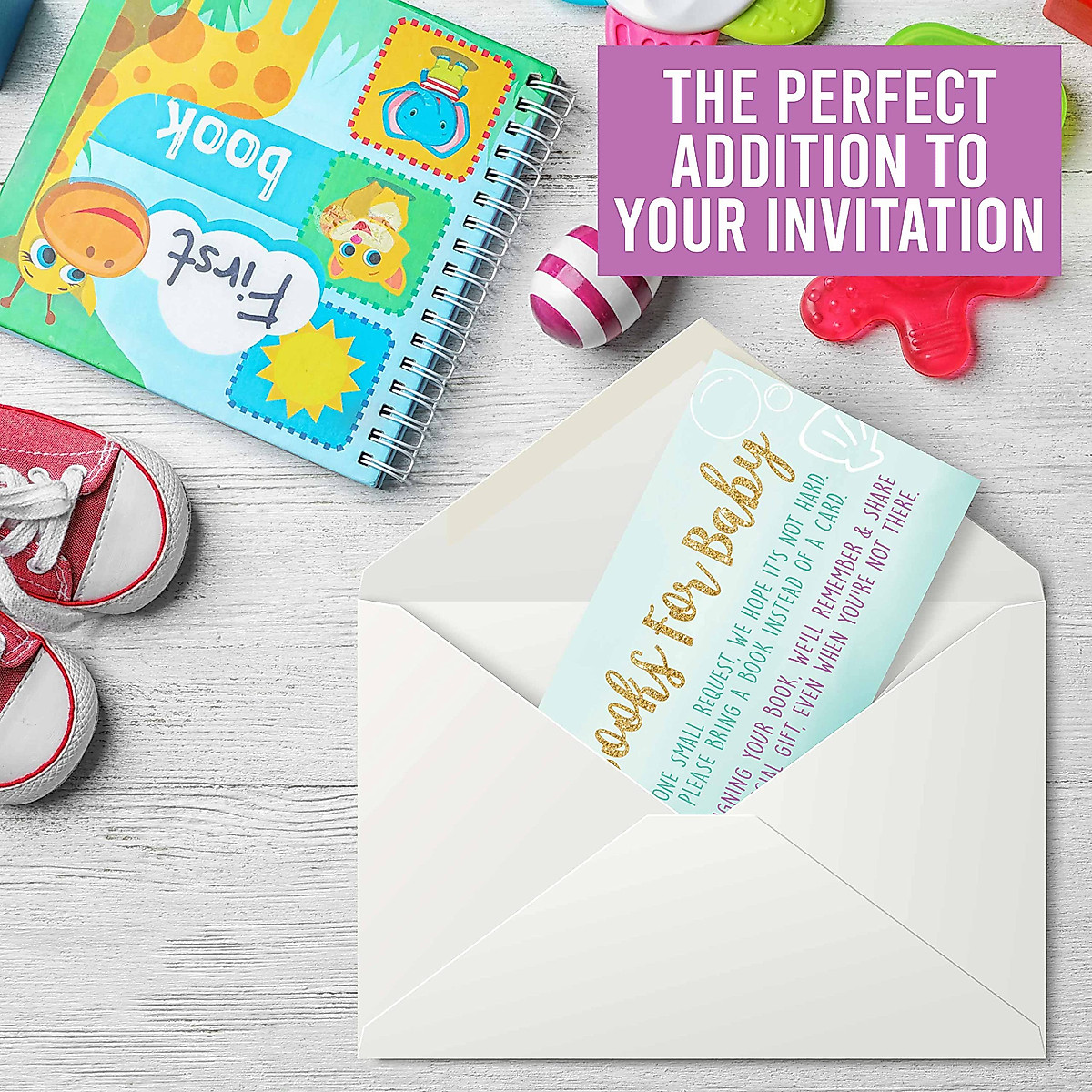 Hadley Designs - Books For Baby Shower Request Cards - Baby Shower Guest Book Alternative, Bring A Book Instead Of A Card, Baby Shower Book Request For Girls - 25 Pieces