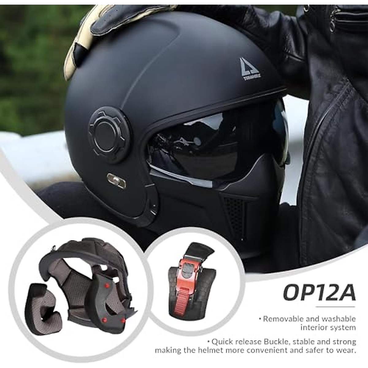 TRIANGLE Full Face Motorcycle Helmets,Off-Road Motocross Helmet for Men & Women,Dual Visor with Internal Tinted Sunshield,Open Face 3/4 Adult Racing Helmet DOT Approved(Black,XL)