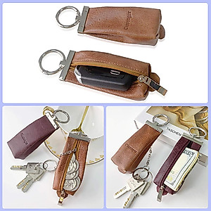 Cassenger Car Key Case, Genuine Leather Car Smart Key Chain Keychain Key Holder and Keyring Zipper Bag - Brown
