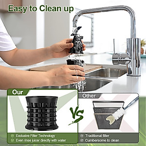 Slow Masticating Machines With Exclusive Filter Technology for High Juice Yield & Easy Clean,4.2'' Extra Large Feed Chute Cold Press Juicer Machine Fit Whole Fruits Vegetables,Silver Grey