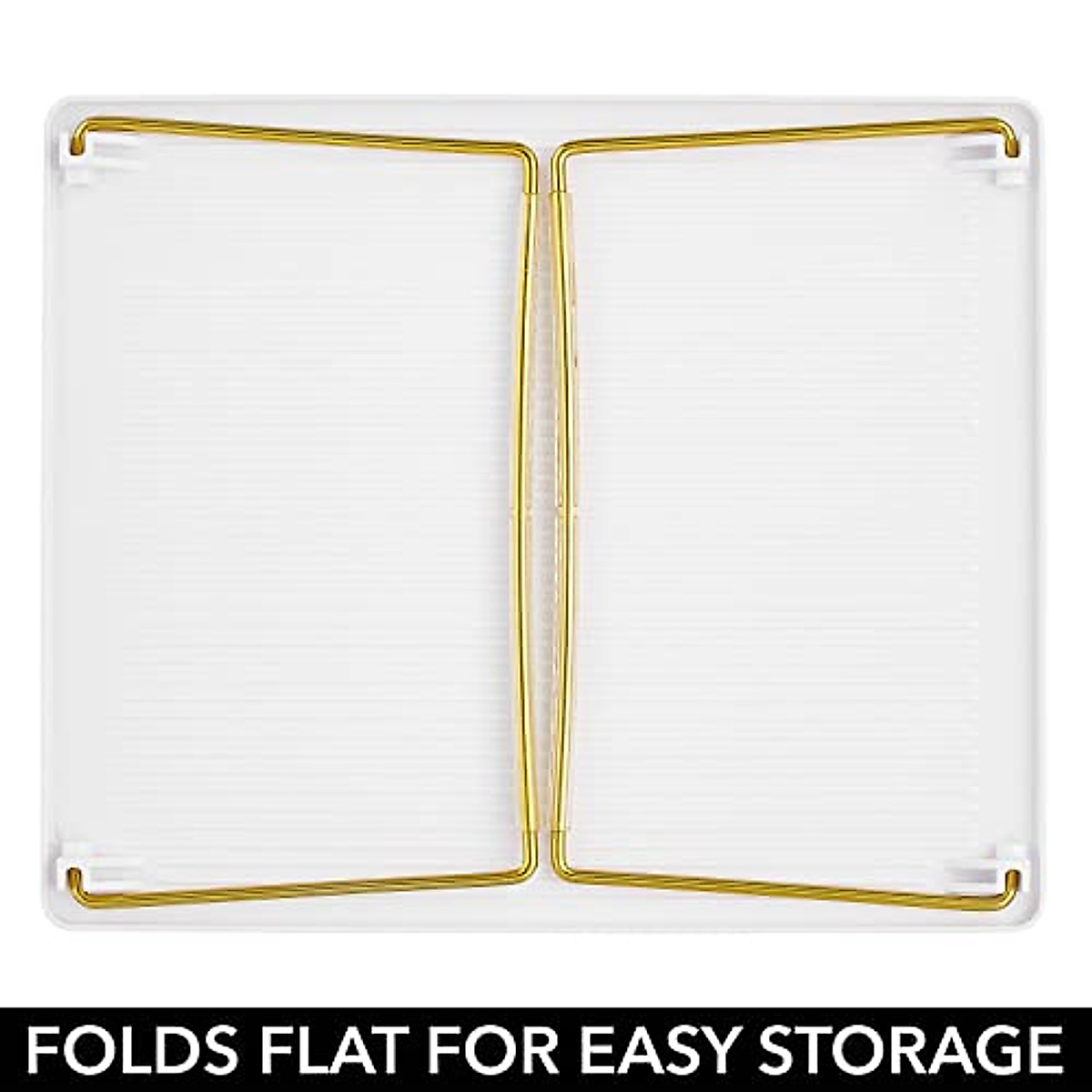 mDesign Metal Stacking Storage Organization for Shelves Inside Cabinet in Kitchen, Pantry, Cupboard, Fridge/Freezer, Organizer Stand for Plates, Bowls, Mugs, Ligne Collection, 4 Pack, White/Soft Brass