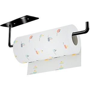 Adhesive Paper Towel Holder Wall Mount, Ghosdlich Under Cabinet Mount Paper Towel Holder Paper Towel Rack for Kitchen, Smooth Painted Black SUS304 Stainless Steel Paper Holder