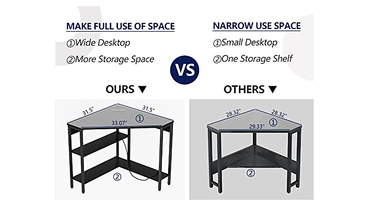 Auromie Corner Desk with USB & Power for Small Spaces